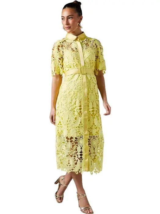 Coast Lace Short Sleeve Shirt Dress - Yellow
