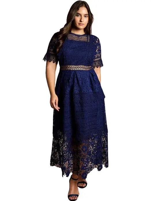 Coast Short Sleeve Lace Midi Dress - Navy