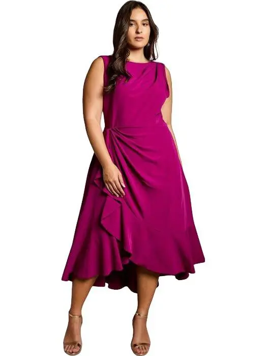 Coast Crepe Ruffle Midi Dress - Berry