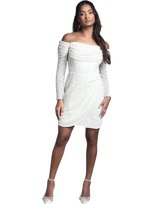 Coast Bardot Long Sleeve Sequin Mini Dress - Ivory