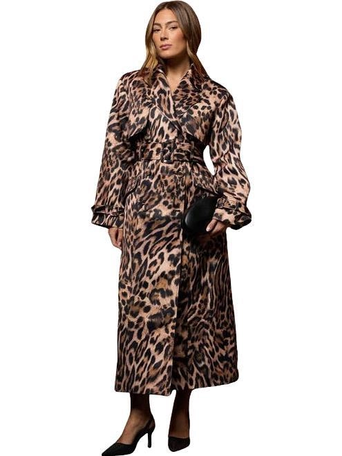 Coast Muse Print Satin Trench Coat - Leopard
