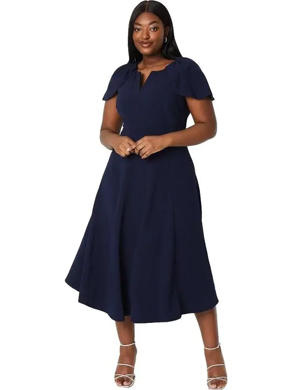 Coast Plus V-neck Ponte Midi Dress - Navy