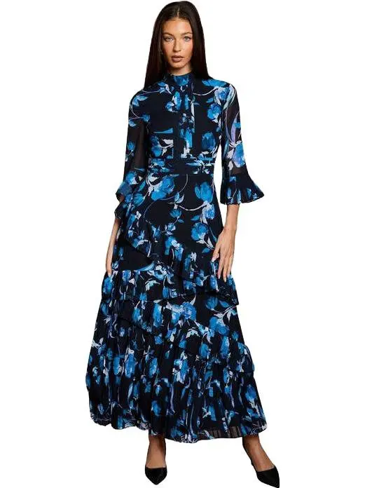 Coast Pleated Frill Chiffon Maxi Dress - Navy