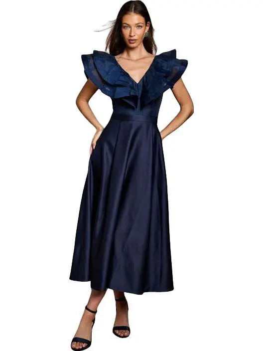 Coast Frill Shoulder Midi Dress - Navy