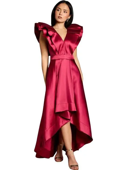 Coast Petite Frill Sleeve V-neck Midi Dress - Red