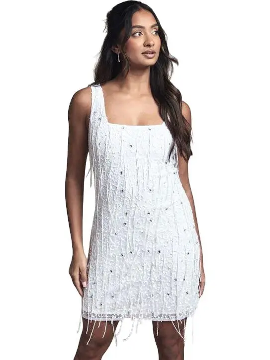Coast Sequin Fringe Bridal Mini Dress - Ivory
