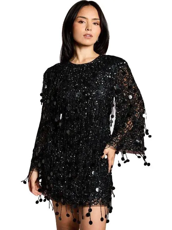 Coast Sequin Tassel Mini Dress - Black