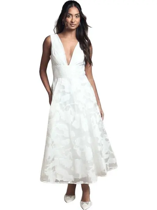 Coast Plunge V-neck Jacquard Midi Dress - Ivory