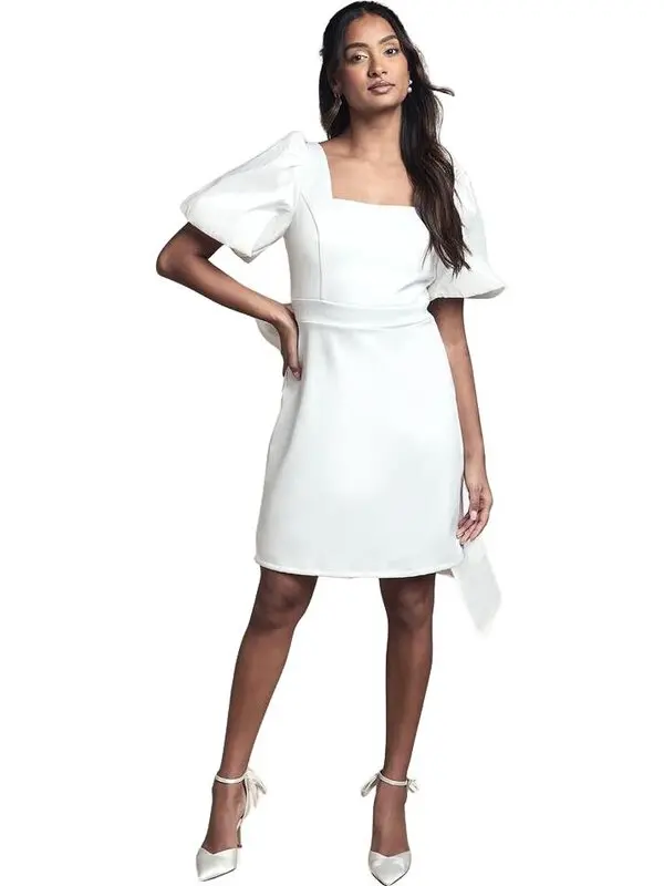 Coast Taffeta Puff Sleeve Bow Back Mini Dress - Ivory