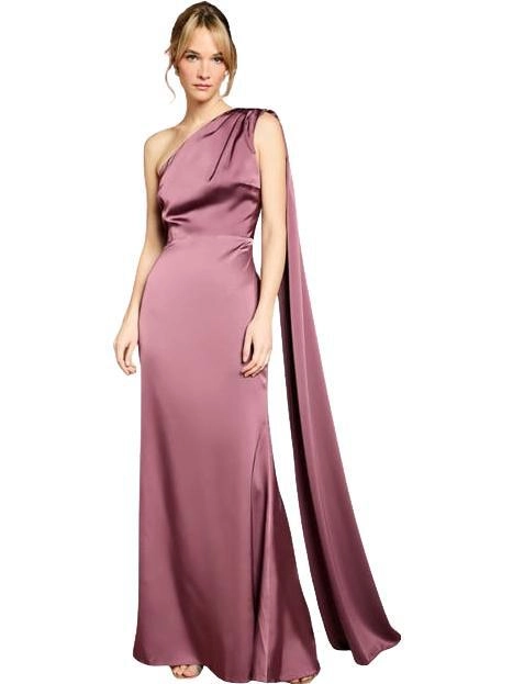 Coast One Shoulder Maxi Dress With Cape Effect - Dark Mauve