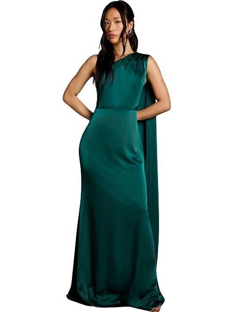 Coast One Shoulder Maxi Dress With Cape Effect - Emerald