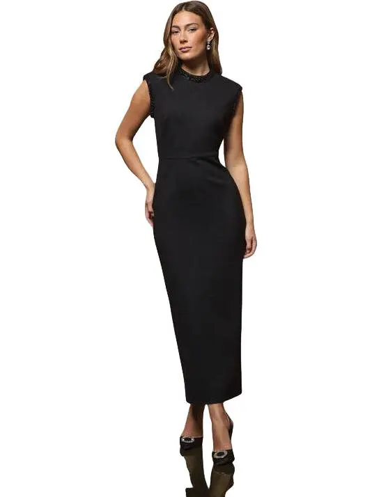Coast Beaded High Neck Column Maxi Dress - Black