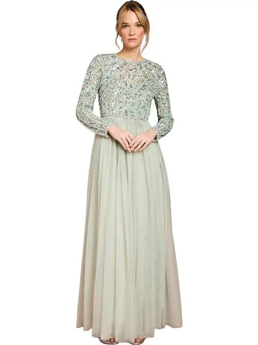 Coast Sequin Embellished Tulle Maxi Dress - Sage