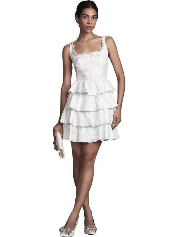 Coast Jacquard Ruffle Hem Mini Dress - Ivory