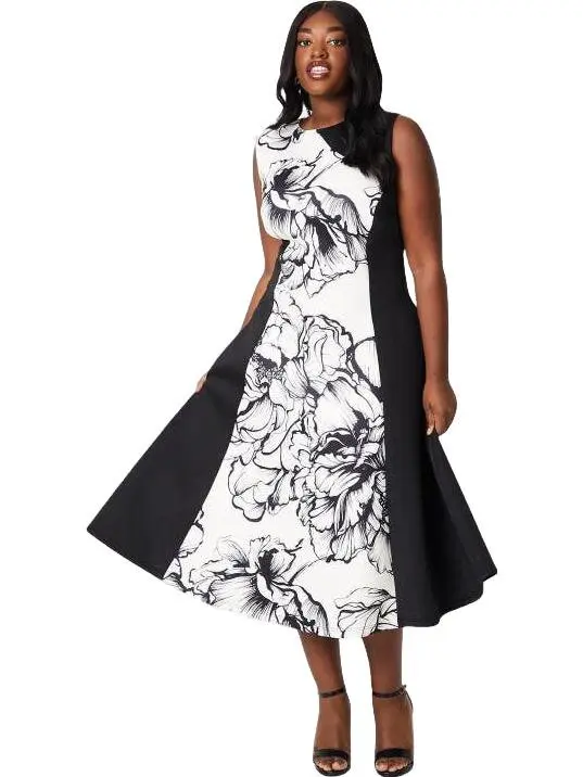 Coast Color Block Floral Scuba Midi Dress - Mono