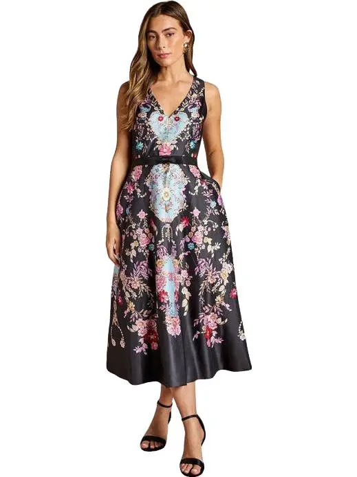 Coast Placement Print V-neck Midi Dress - Black