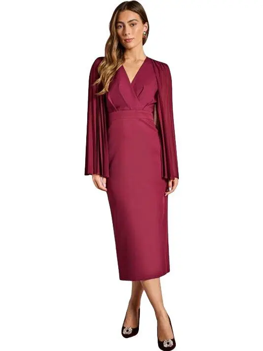Coast Cape Sleeve Pencil Midi Dress - Berry