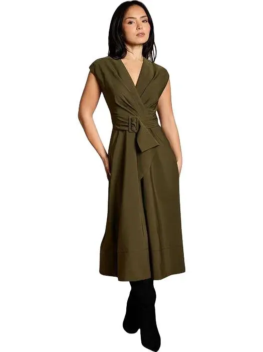 Coast Petite Belted Crepe Dress - Olive