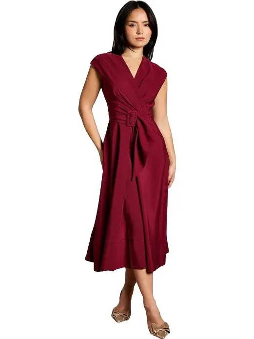Coast Petite Belted Crepe Dress - Wine