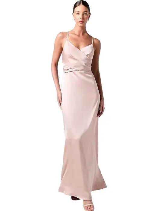 Coast Satin Cami Bridesmaids Gown With Wrap Waist - Mocha