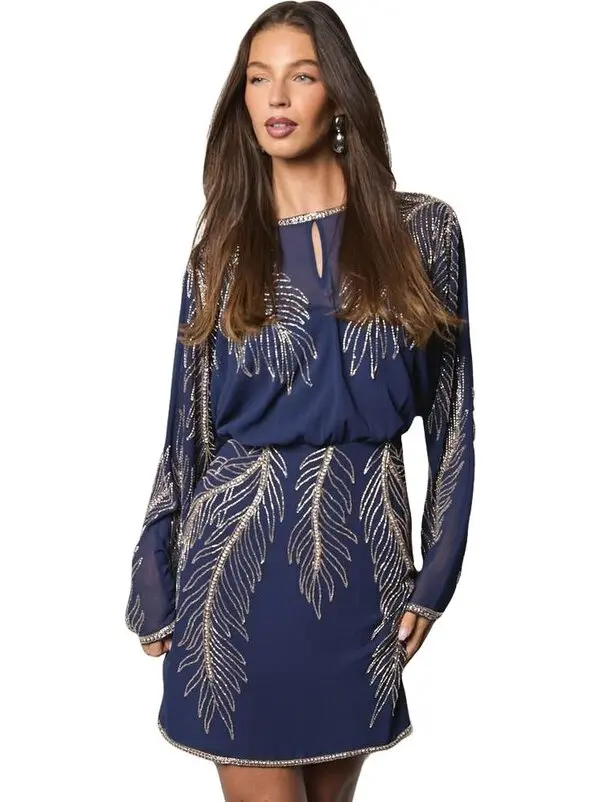 Coast Feather Embellished Mini Dress - Navy