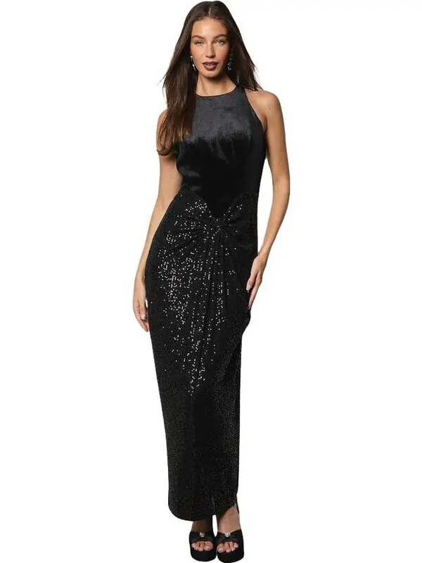 Coast Velvet Halter Sequin Maxi Dress - Black