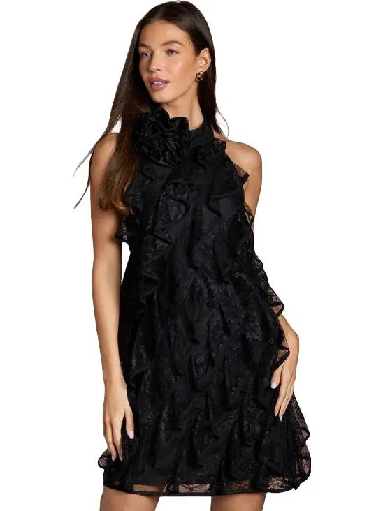 Coast Lace Frill Mini Dress - Black