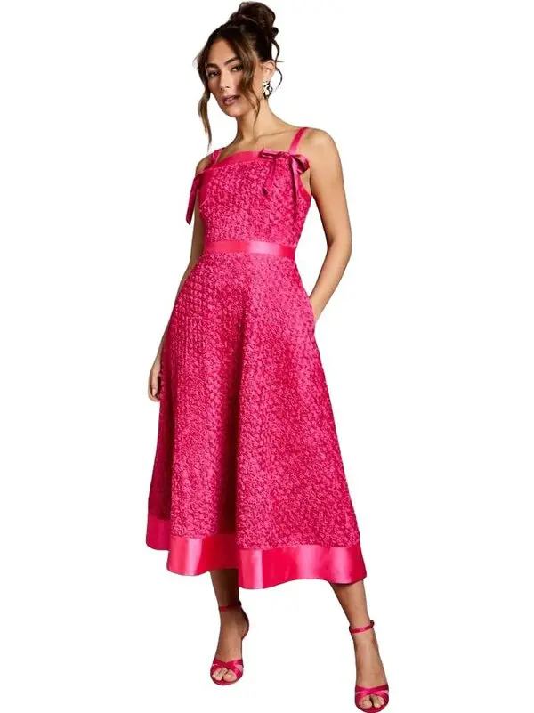 Coast 3d Floral Strappy Midi Dress - Pink