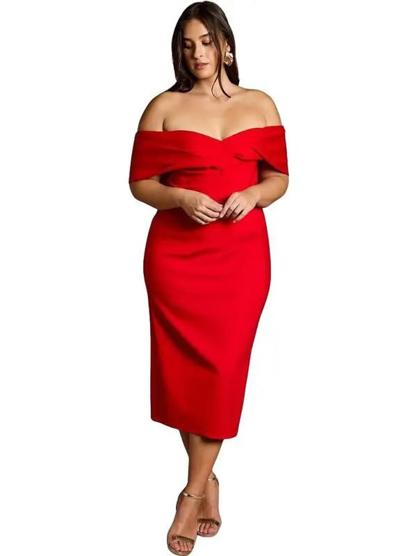 Coast Bardot Ponte Midi Dress - Red