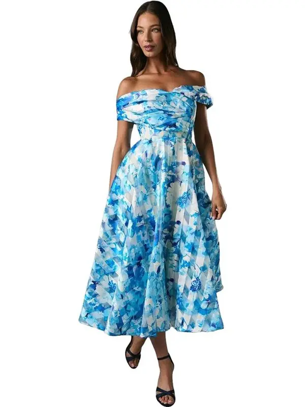 Coast Off-shoulder Floral Statement Midi Dress - Blue