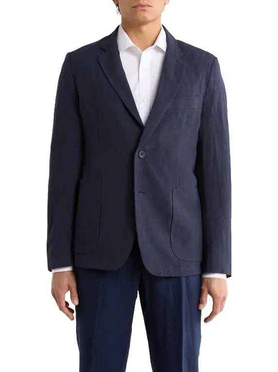 PERCIVAL Tailored Fit Solid Linen Blazer - Navy