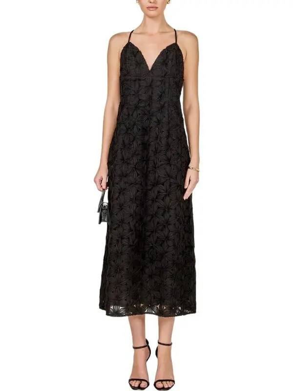 Endless Rose Textured Floral Midi Dress - Black