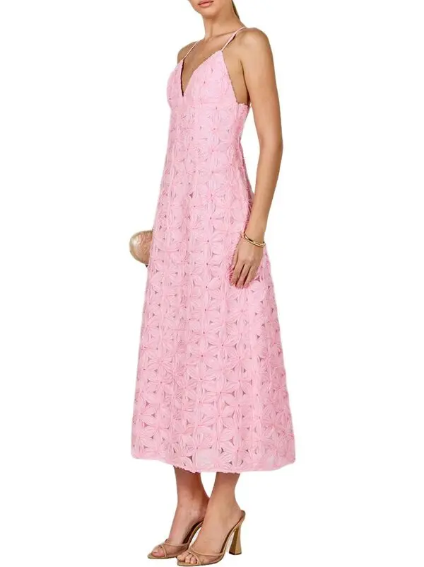 Endless Rose Textured Floral Midi Dress - Pink