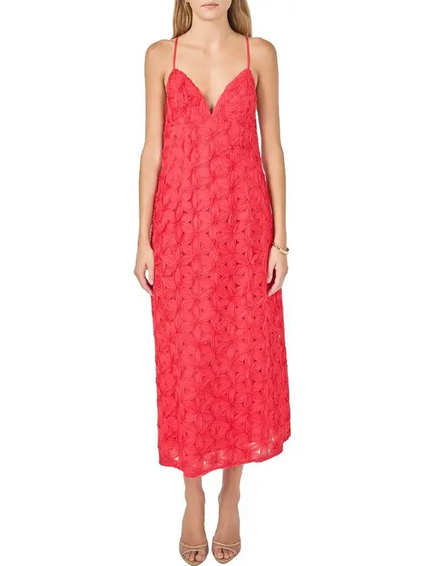 Endless Rose Textured Floral Midi Dress - Red