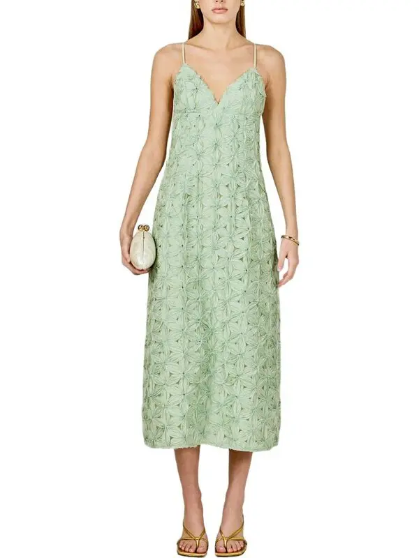Endless Rose Textured Floral Midi Dress - Sage