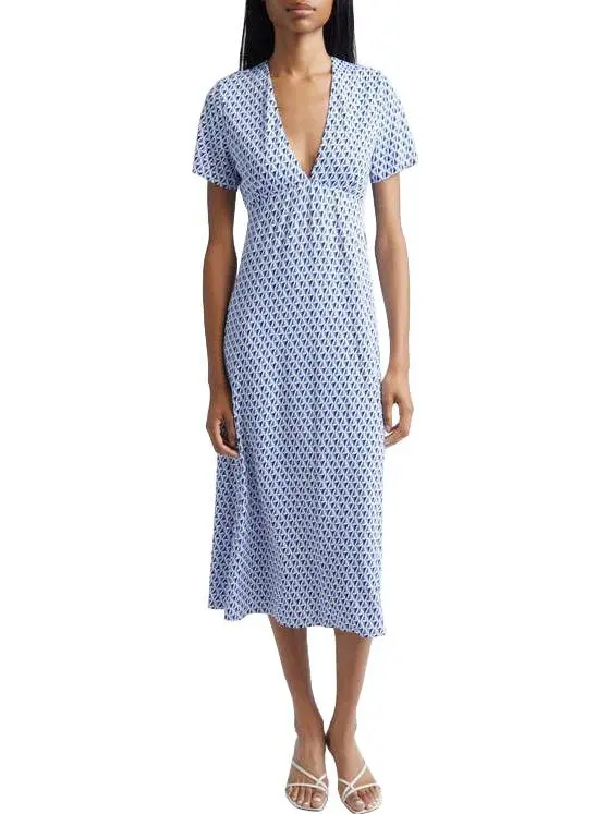 Max Mara Geo Print Midi Dress - Cornflower Blue