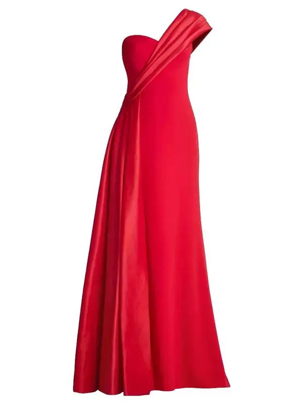 Tadashi Shoji One-shoulder Draped Gown - Red