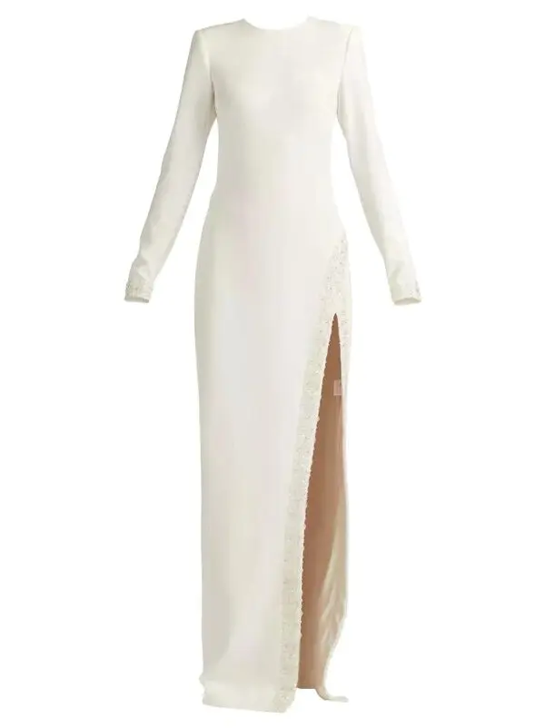 Tadashi Shoji Beaded Split Gown - White