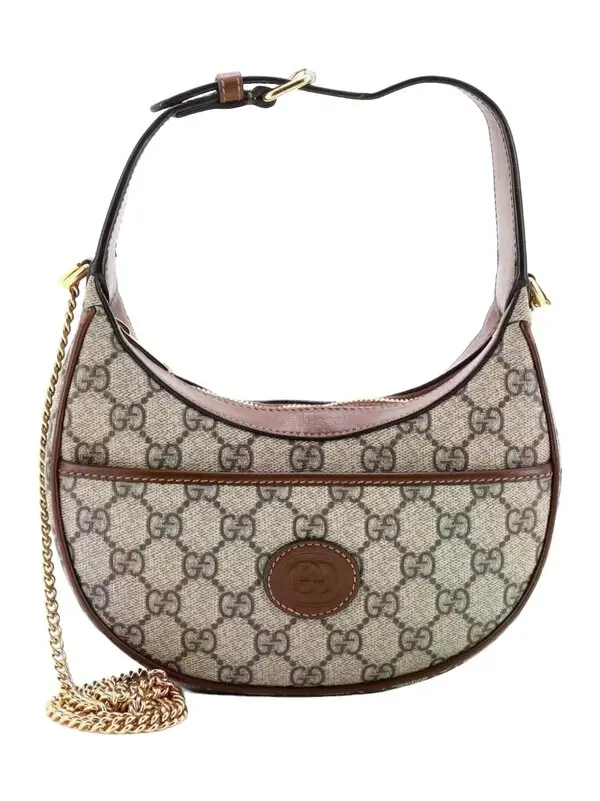 Gucci Interlocking G Patch Half Moon Gg Coated Canvas Mini Hobo Bag - Brown