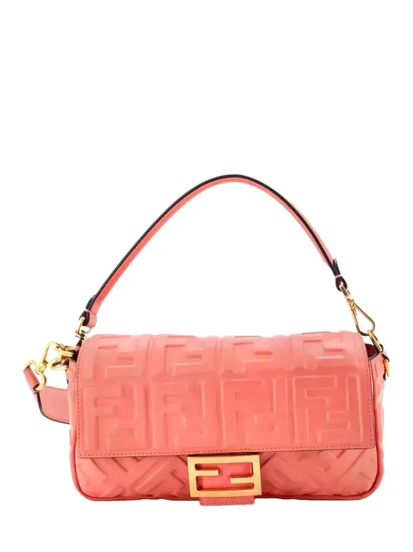 Fendi Baguette Nm Zucca Embossed Leather Medium Crossbody Bag - Pink