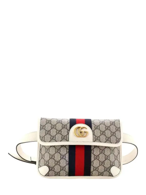 Gucci Ophidia Flap Gg Coated Canvas Belt Bag - White
