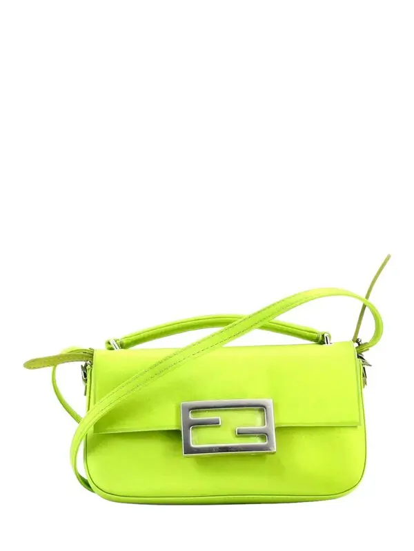 Fendi Baguette Phone Pouch Silk Satchel - Green
