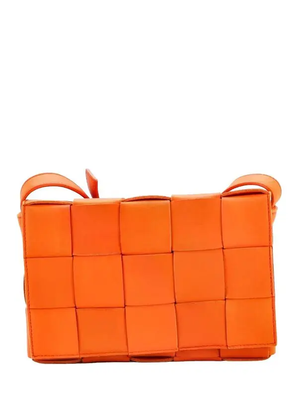 Bottega Veneta Cassette Maxi Intrecciato Leather Small Crossbody Bag - Orange