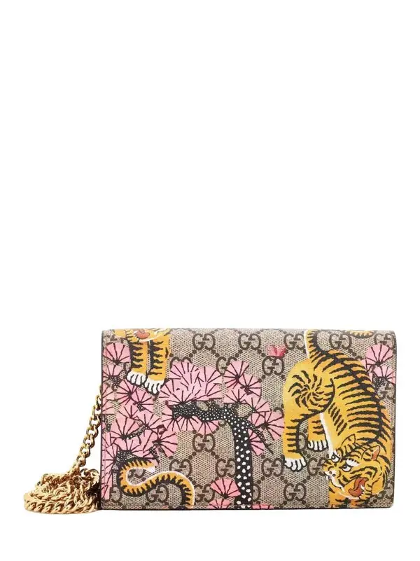Gucci Chain Wallet Bengal Print Gg Coated Canvas - Brown