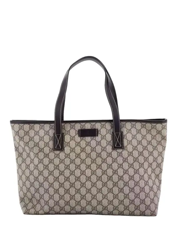 Gucci Plus Gg Coated Canvas With Leather Medium Tote Bag - Brown