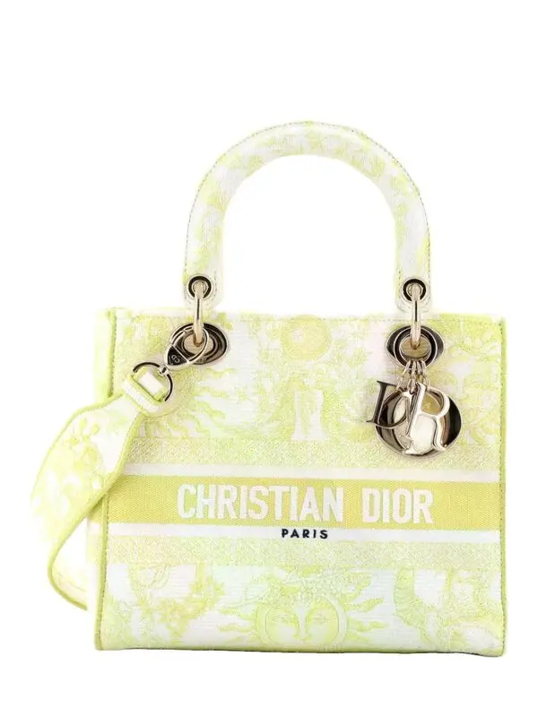 Dior Lady D-lite Embroidered Canvas Satchel - Yellow