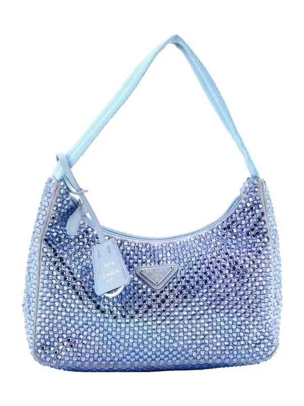 Prada Re-edition 2000 Crystal Embellished Mini Hobo Bag - Blue