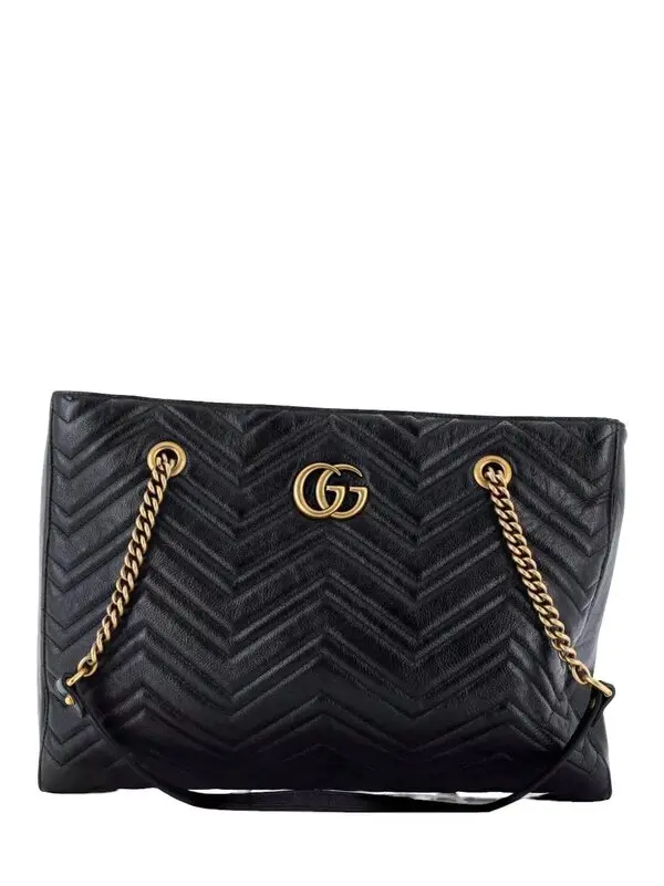 Gucci Gg Marmont Zip Tote Matelasse Leather Medium Shoulder Bag - Black