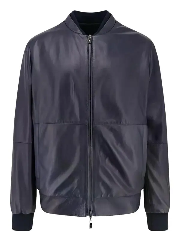 Corneliani Ribbed Leather Jacket - Blue