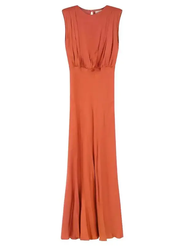 SEMICOUTURE Pleated Sleeveless Maxi Dress - Orange